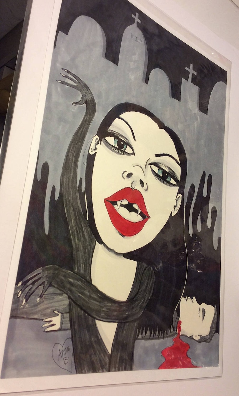Vampire Girl Eating a Man Original Pen Drawing - Etsy
