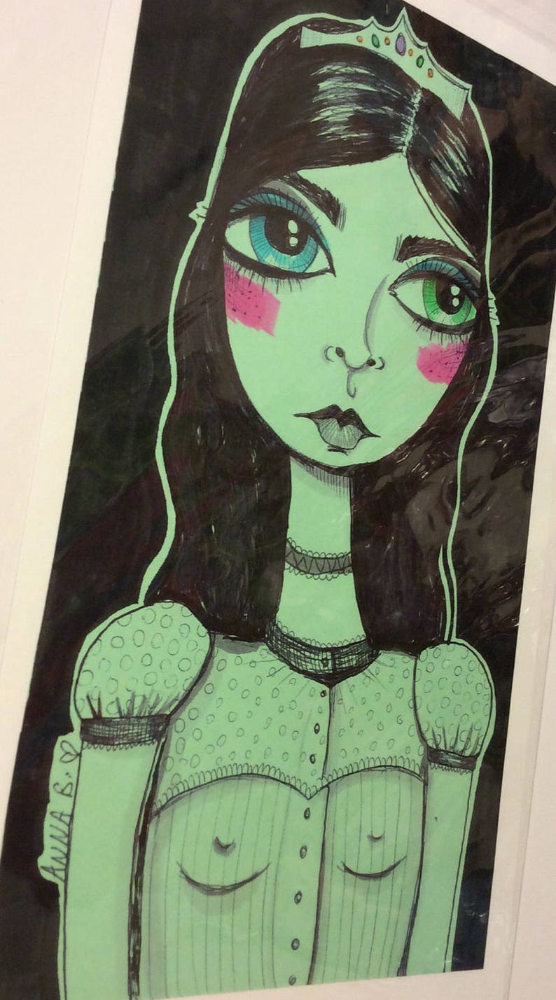 Girl With Pink Cheeks Sketchbook Pen Drawing - Etsy