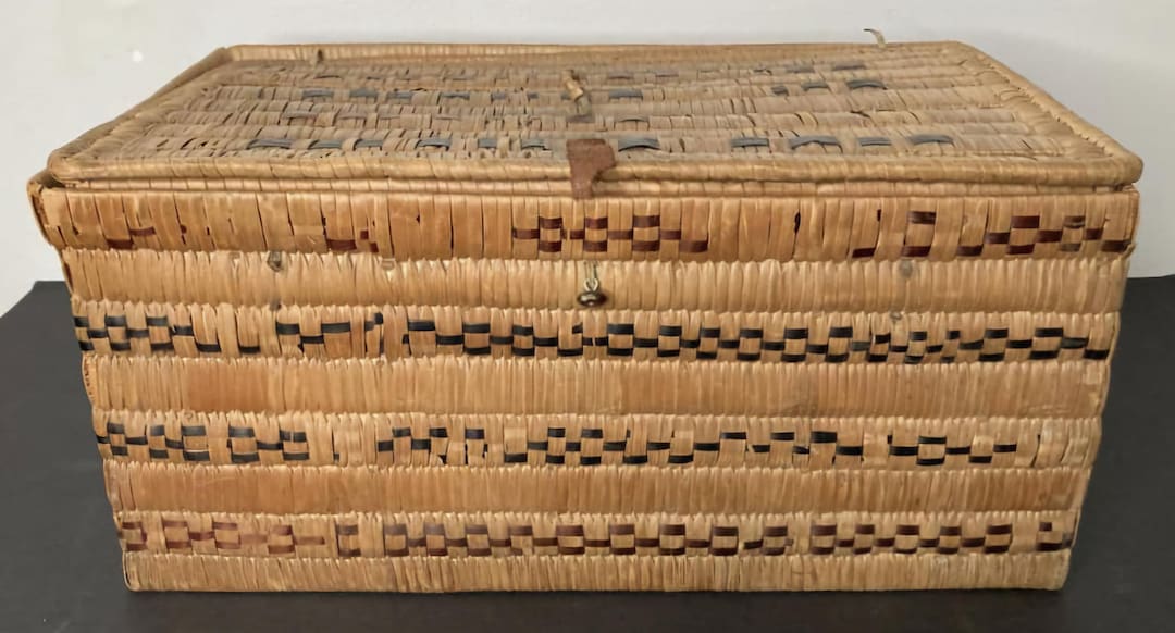 Antique Salish Cedar Root Basket With Lid - Etsy