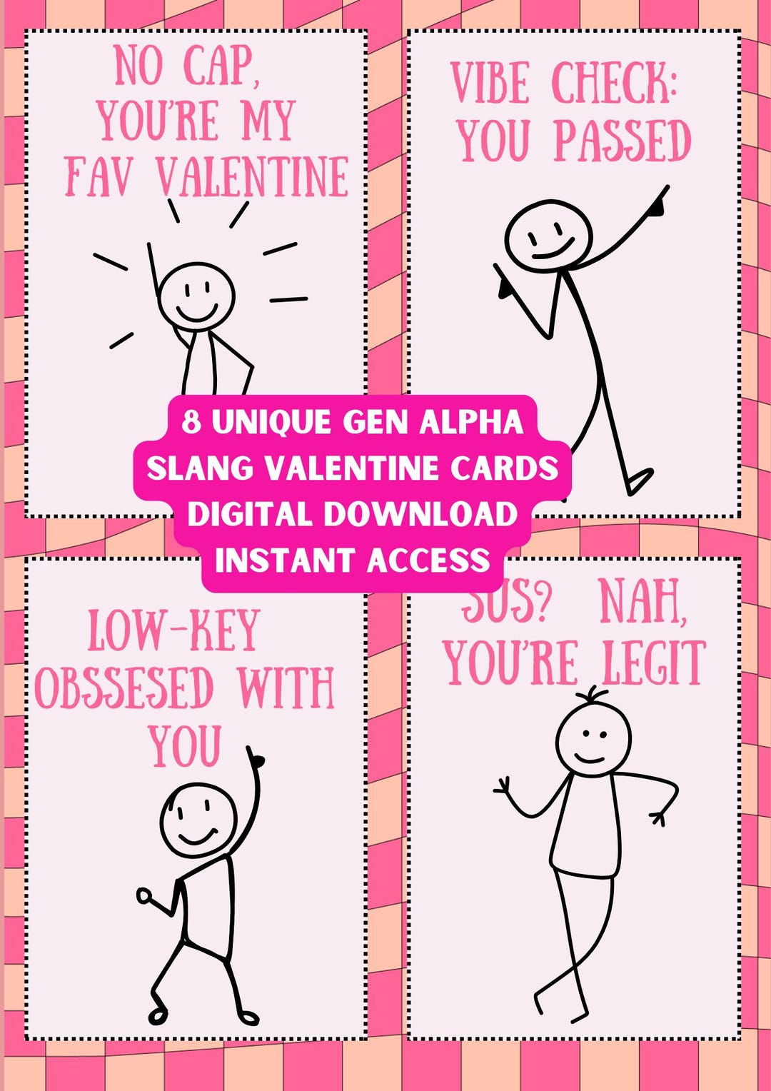 Gen Alpha Valentine Cards, Stick Figure, Valentines Day, Rizz, Bruh ...