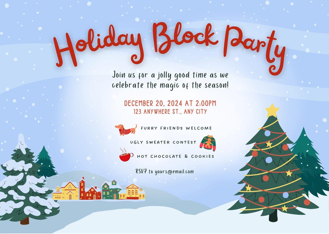 EDITABLE Holiday Block Party Invitation, Neighborhood Party, Group ...