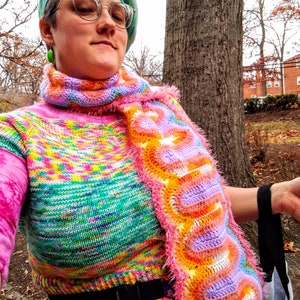 Ribbons of Rainbow Scarf --modern Squiggle Motif, Downloadable Crochet Pattern, Low Yardage ...