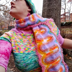 Ribbons of Rainbow Scarf --modern Squiggle Motif, Downloadable Crochet ...
