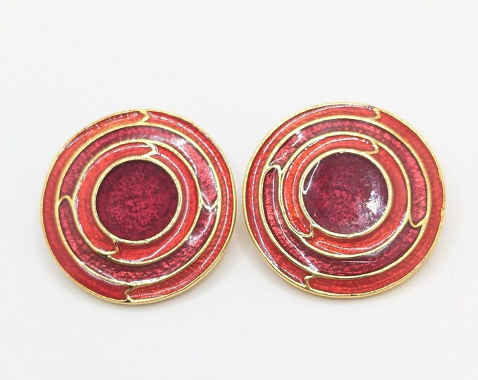 Vintage Edgar Berebi Red Orange Ombre Enamel Gold Tone Clip on Earrings ...