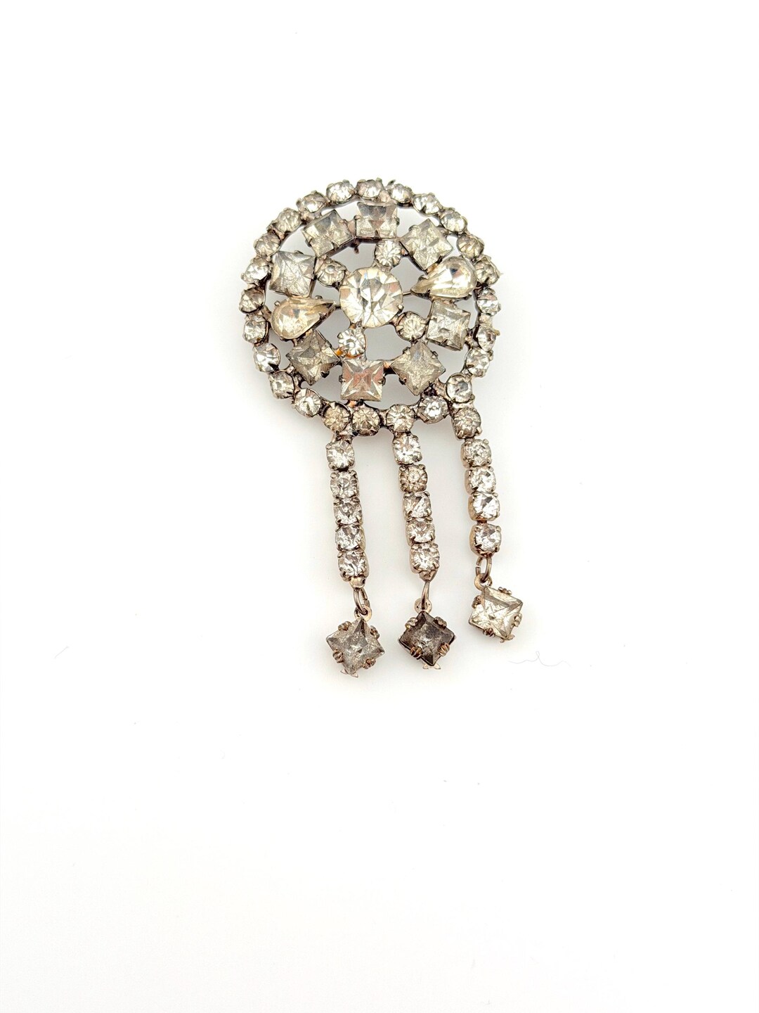 Vintage Art Deco Fringe Rhinestone Brooch Tassel Costume Jewelry Silver ...