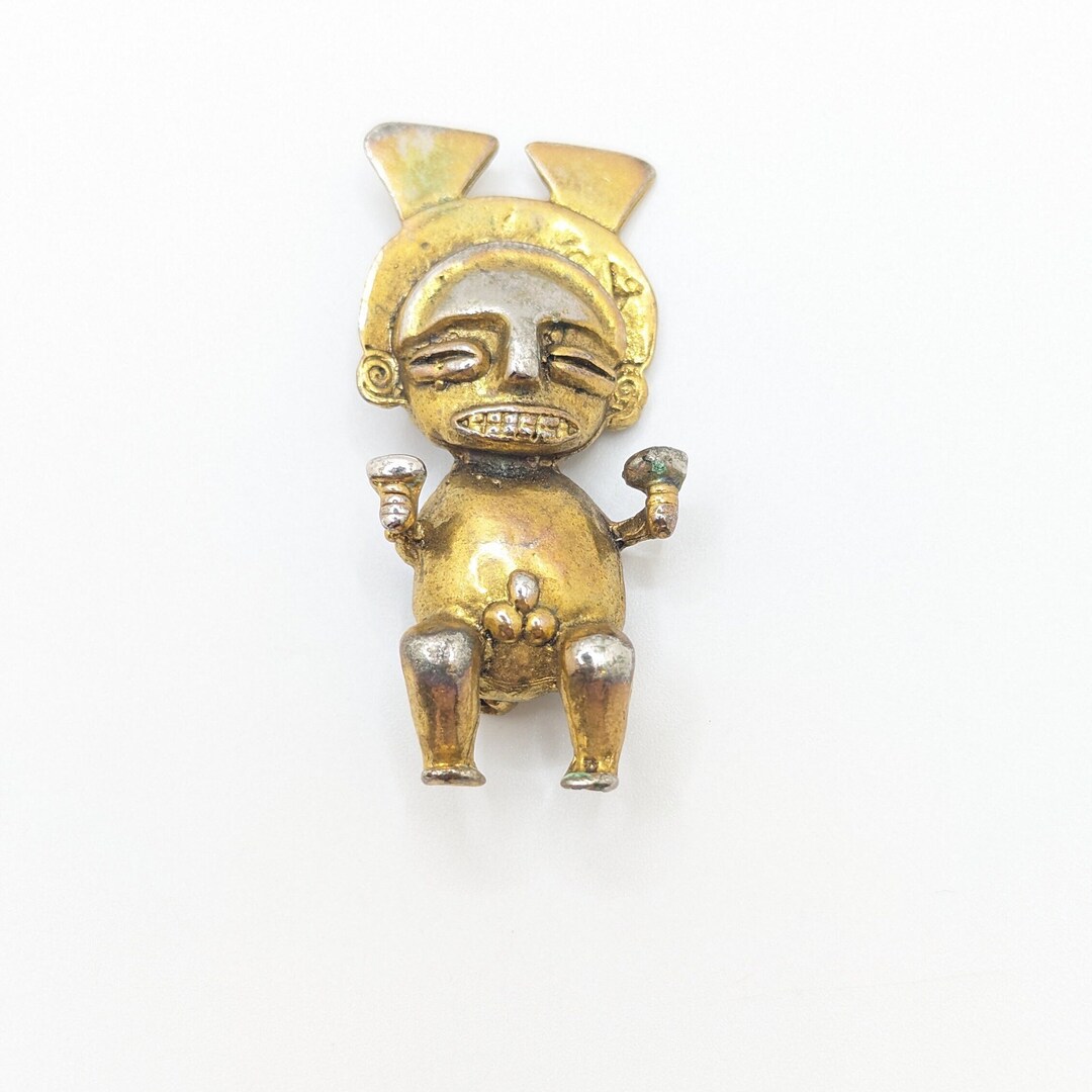 Vintage 1970s Museum Reproduction Mayan Aztec God Pin Brooch Lapel Free ...