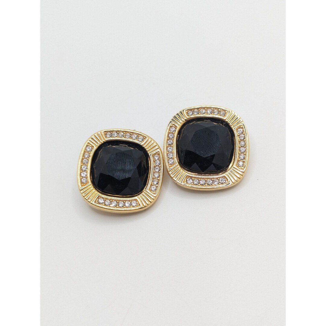 Vintage Rare 1970s SAL Swarovski Crystal Black Gold Clip on Earrings ...