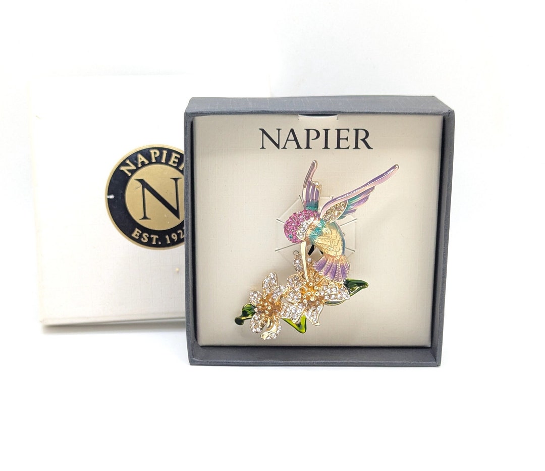 Rare Vintage Napier Hummingbird Rhinestone Bird Brooch Lapel Pin 3D ...