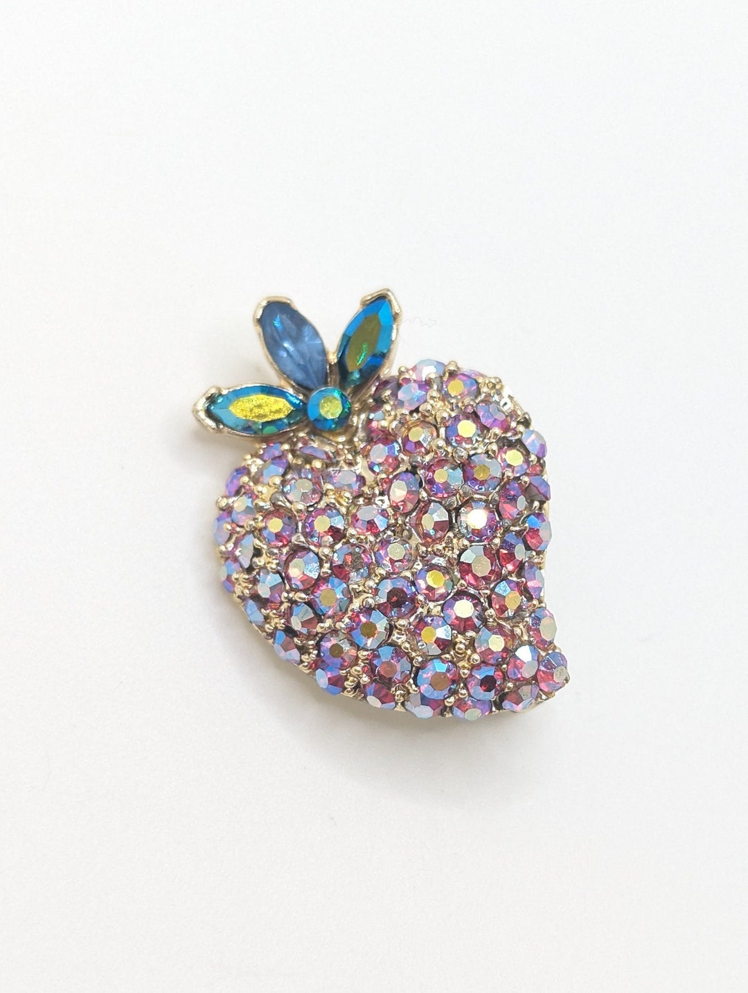 Vintage Aurora Borealis Strawberry Watermelon Brooch Lapel Pin Blue ...