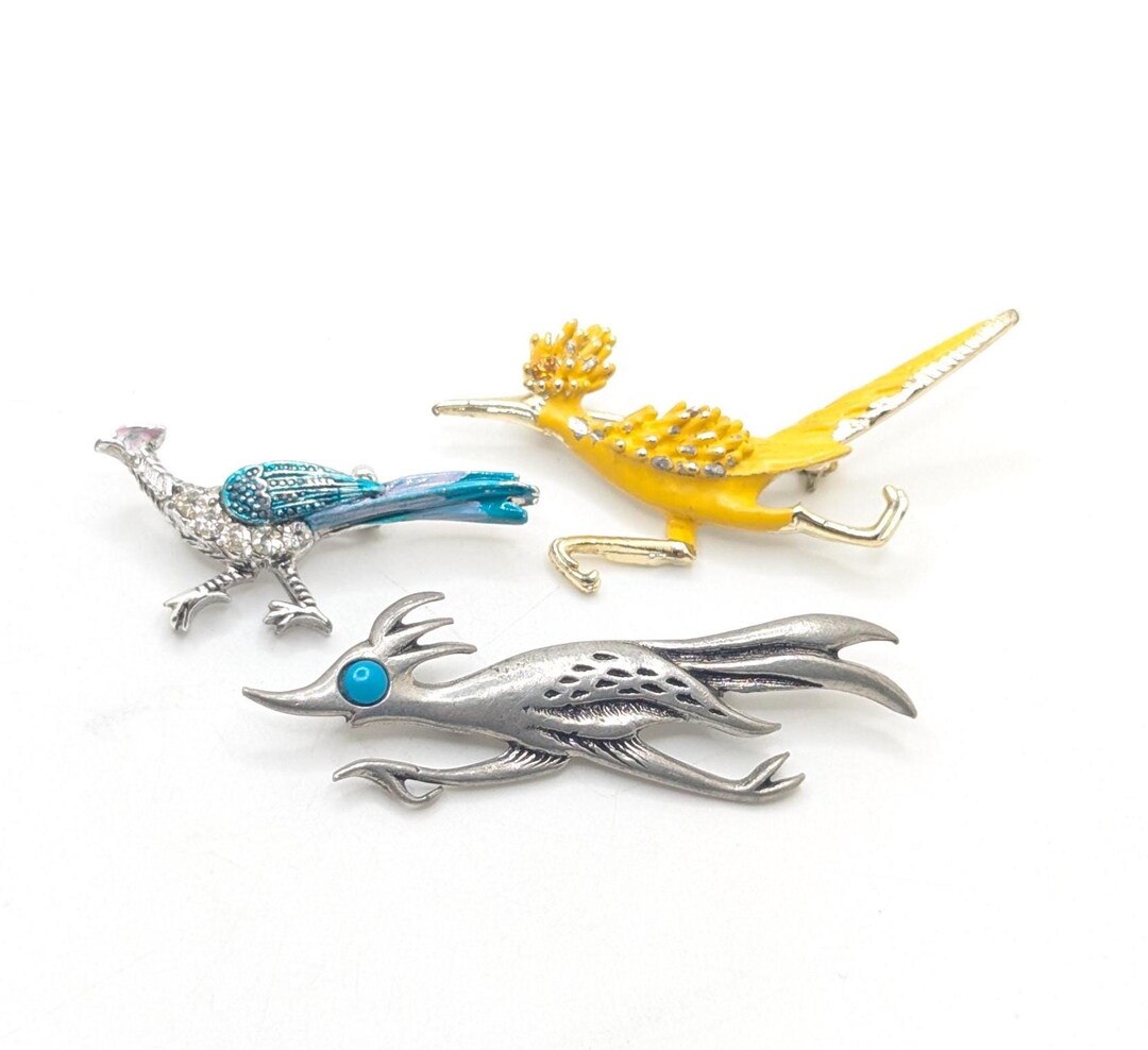 Vintage 3 Three Thunderbird Road Runner Brooch Lapel Pin Colorful ...