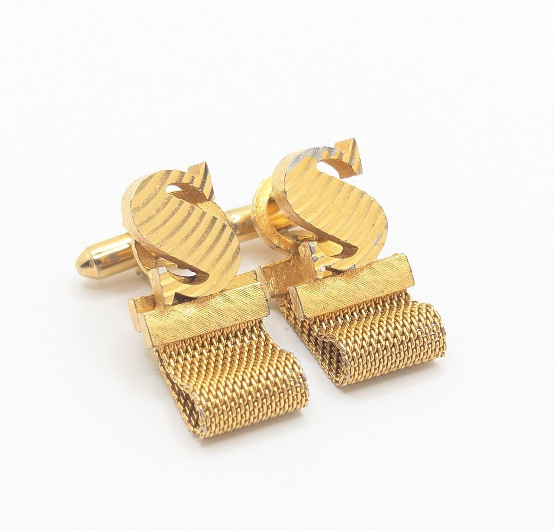 Vintage Dante Signed Gold S Cufflinks Monogram Letter Last Name Chain ...