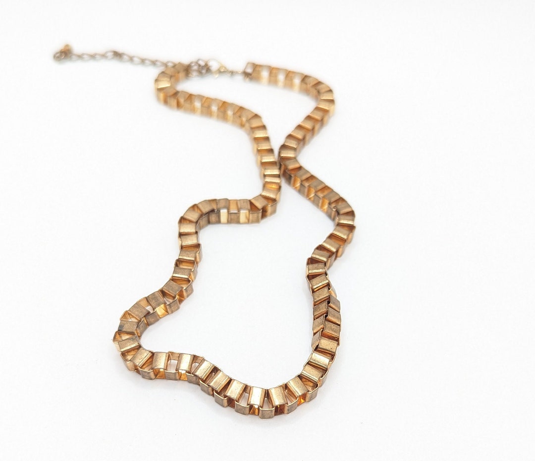 Vintage 1980s Gold Tone Unique Chain Necklace Minimal Everyday Layering ...