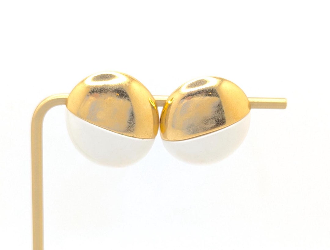 Vintage Liz Claiborne 1980s White Gold Round Dome Stud Earrings Christmas Gift Present Stocking ...