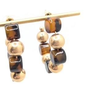 Vintage Faux Tortoise Shell Gold Beaded Chunky Hoop Earrings Hoops ...