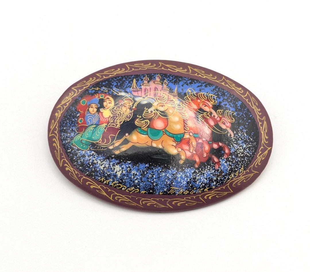 Vintage Russian Brooch Lapel Pin Wood Horse Hand Painted Moscow Rare ...