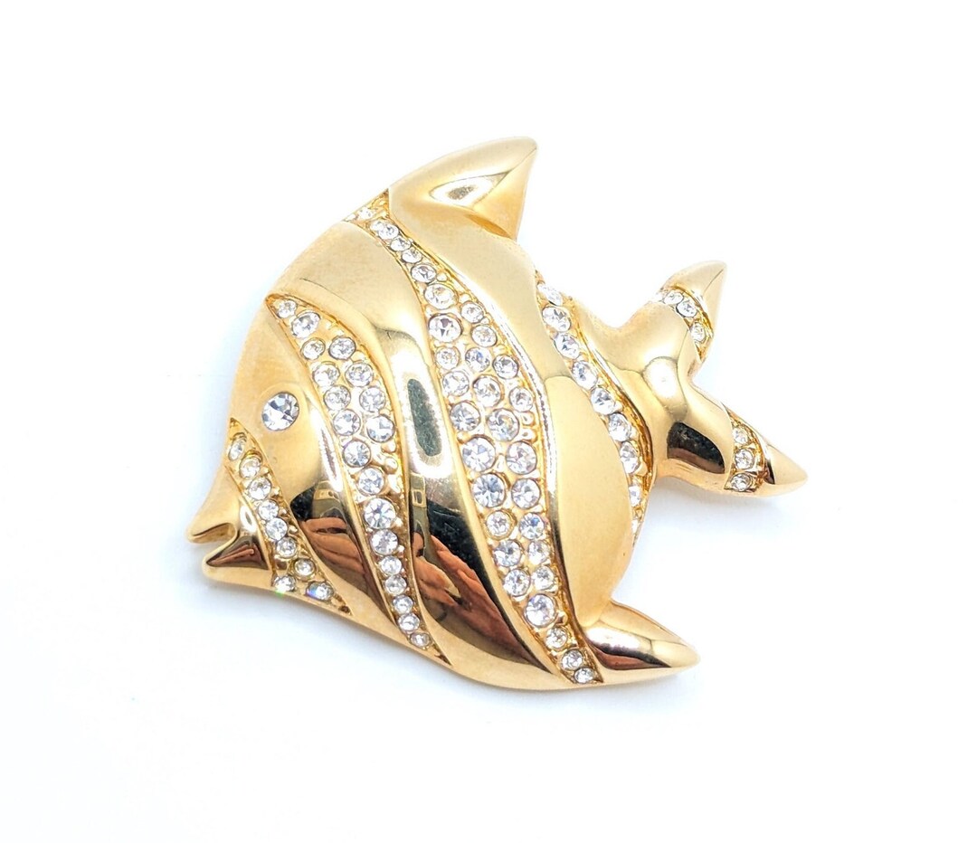 Vintage Rare Swarovski Angel Fish Pave Brooch Lapel Pin Signed Crystal ...