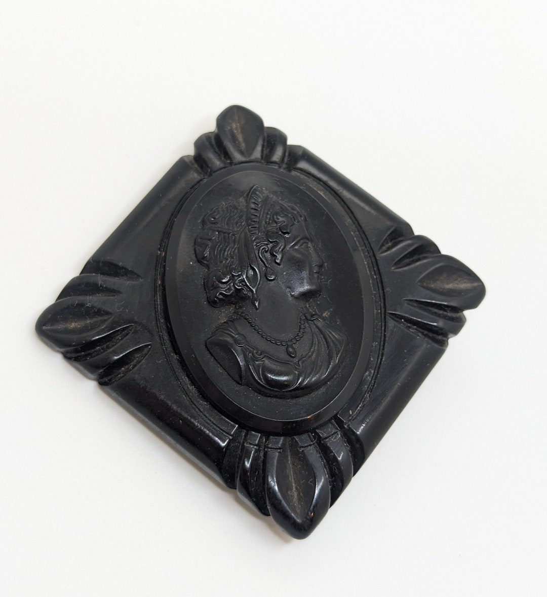 Antique Mourning Cameo Woman Brooch Lapel Pin Lady Large Chunky ...