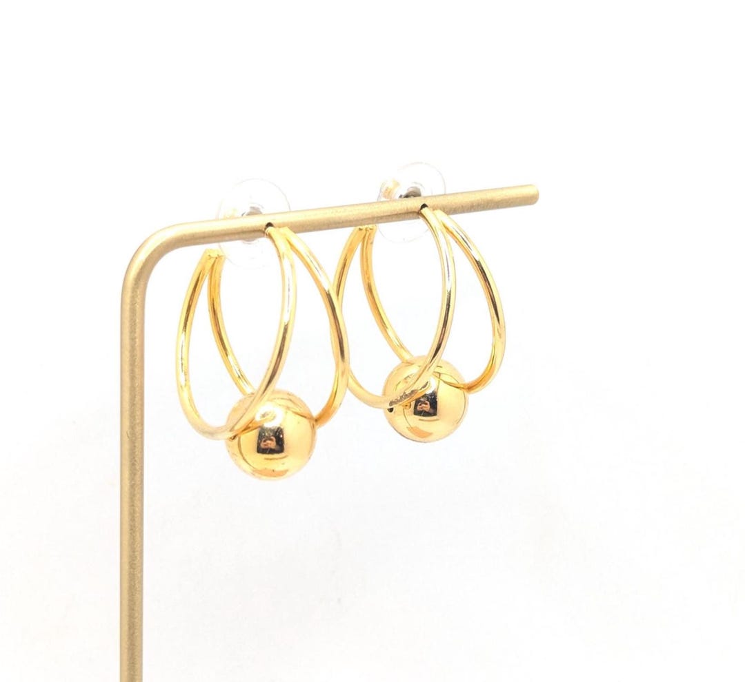 Vintage Large Chunky Gold Ball Hoop Earrings Hoops Statement Costume ...