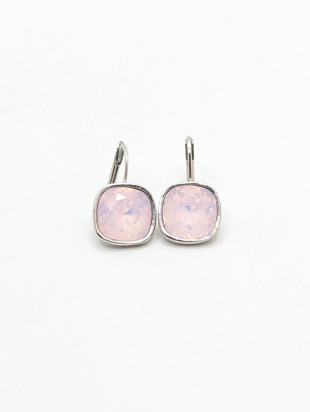 Vintage Rosewater Light Pink Drop Earrings Silver Tone Signed 12mm ...