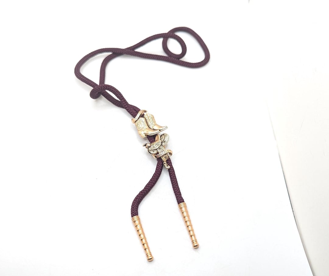 Vintage Cowboy Boots Saddle Bolo Tie Red Maroon Brass Tip Mens Unisex ...