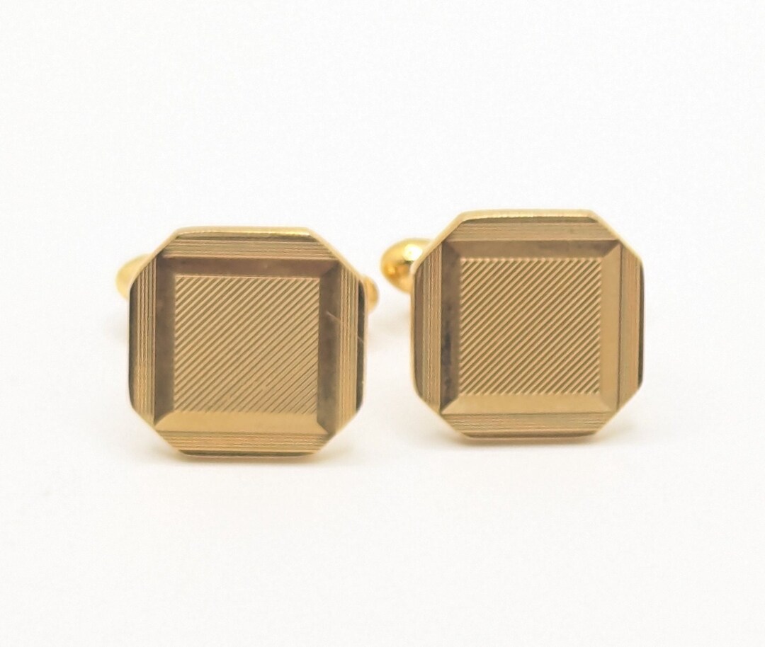 Vintage 1960s Gold Square Art Deco Gold Cufflinks Cuff Link Links Groom ...