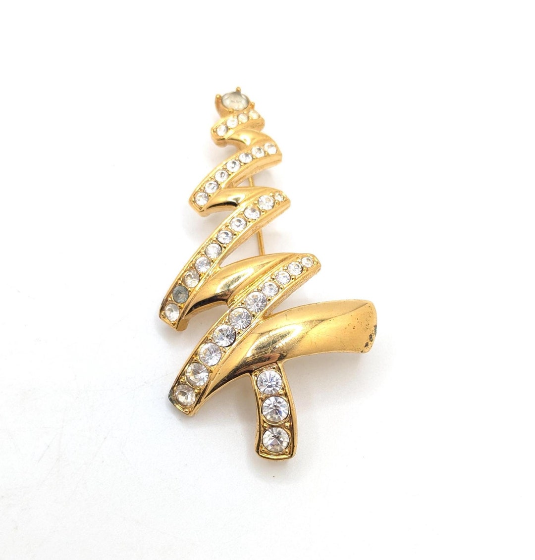 Vintage Monet Rhinestone Gold Tone Christmas Tree Brooch Lapel Pin ...