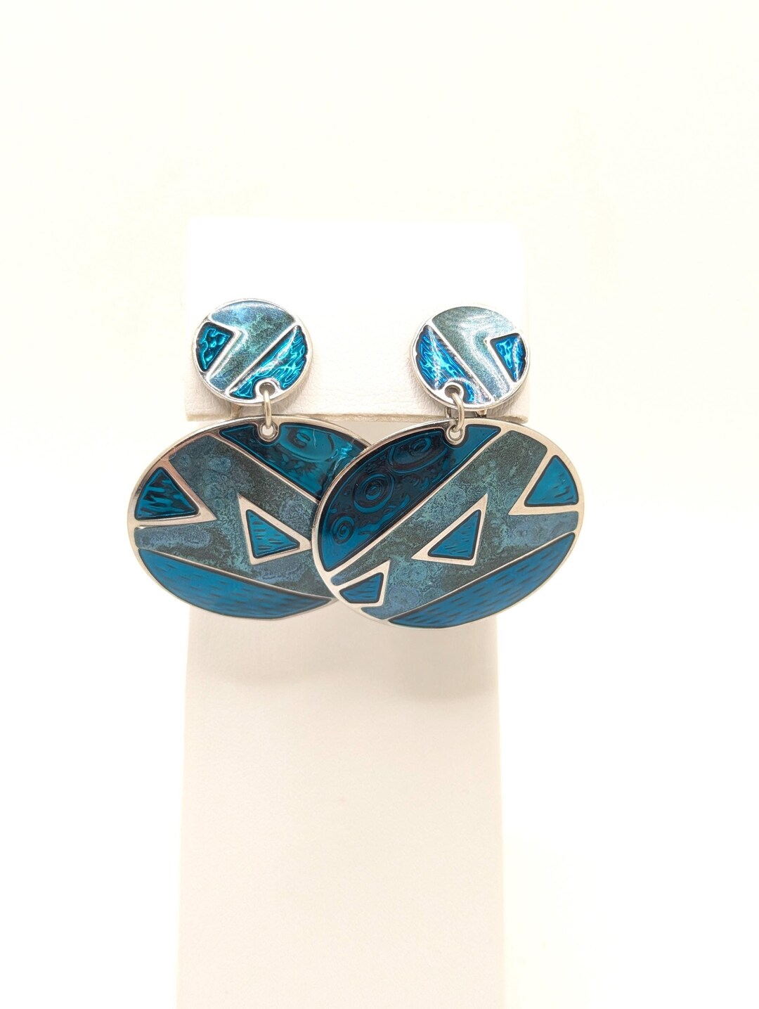 Vintage Edgar Berebi Blue Green Drop Dangle Earrings Clip on Funky ...