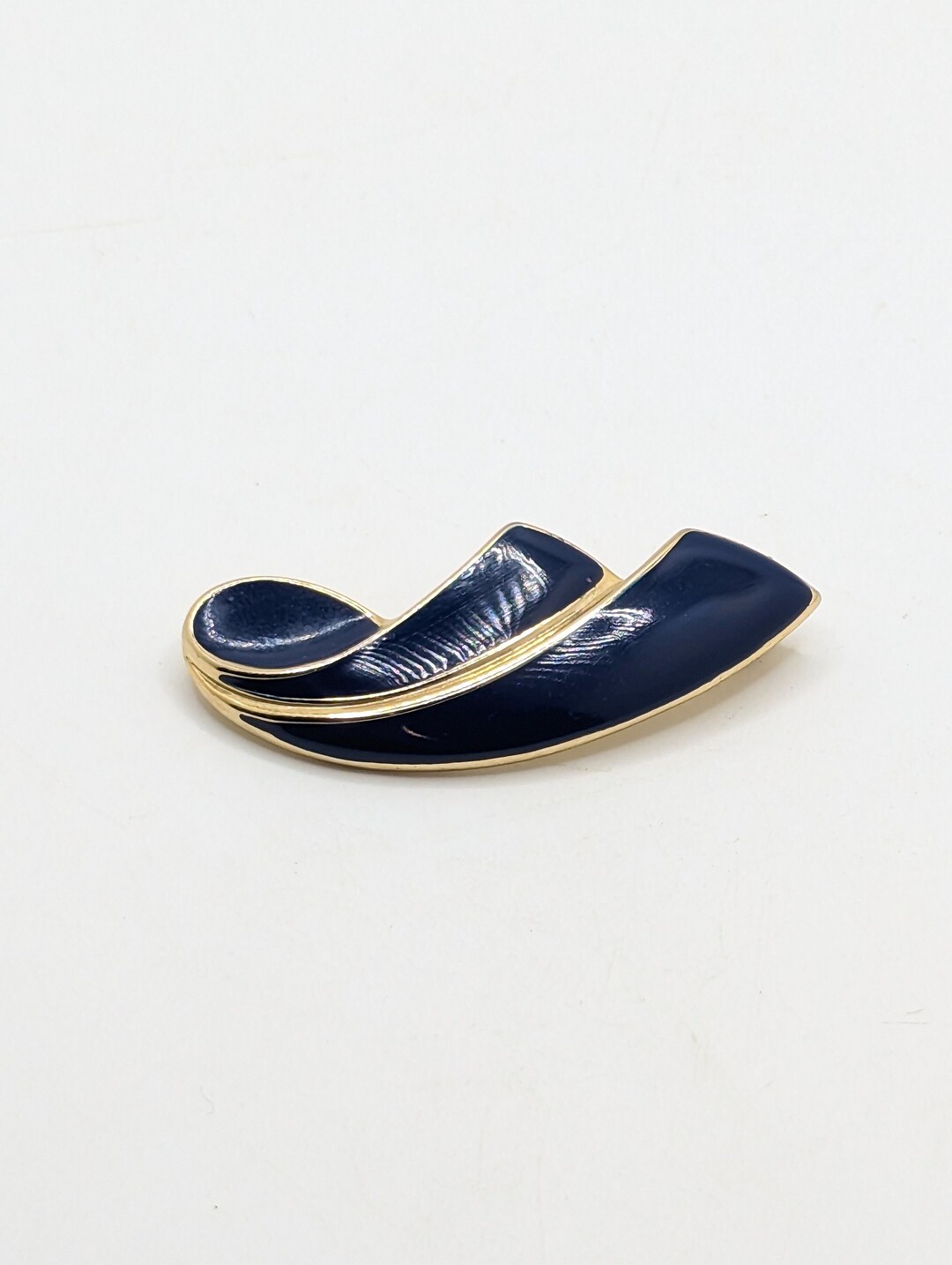Vintage Enamel 1980s Blue Brooch Gold Tone Wave Swirl Lapel Pin Gift ...