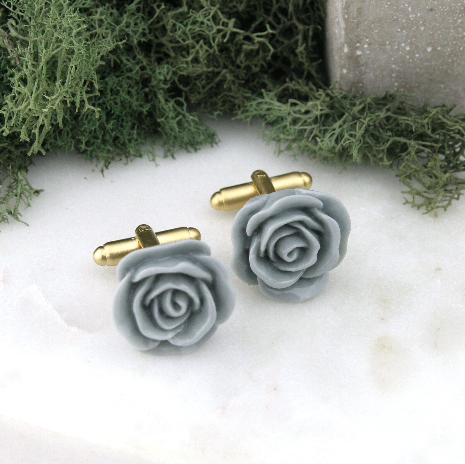 Gray Rose Cufflinks Grey Flower Cufflinks Grooms Gift - Etsy