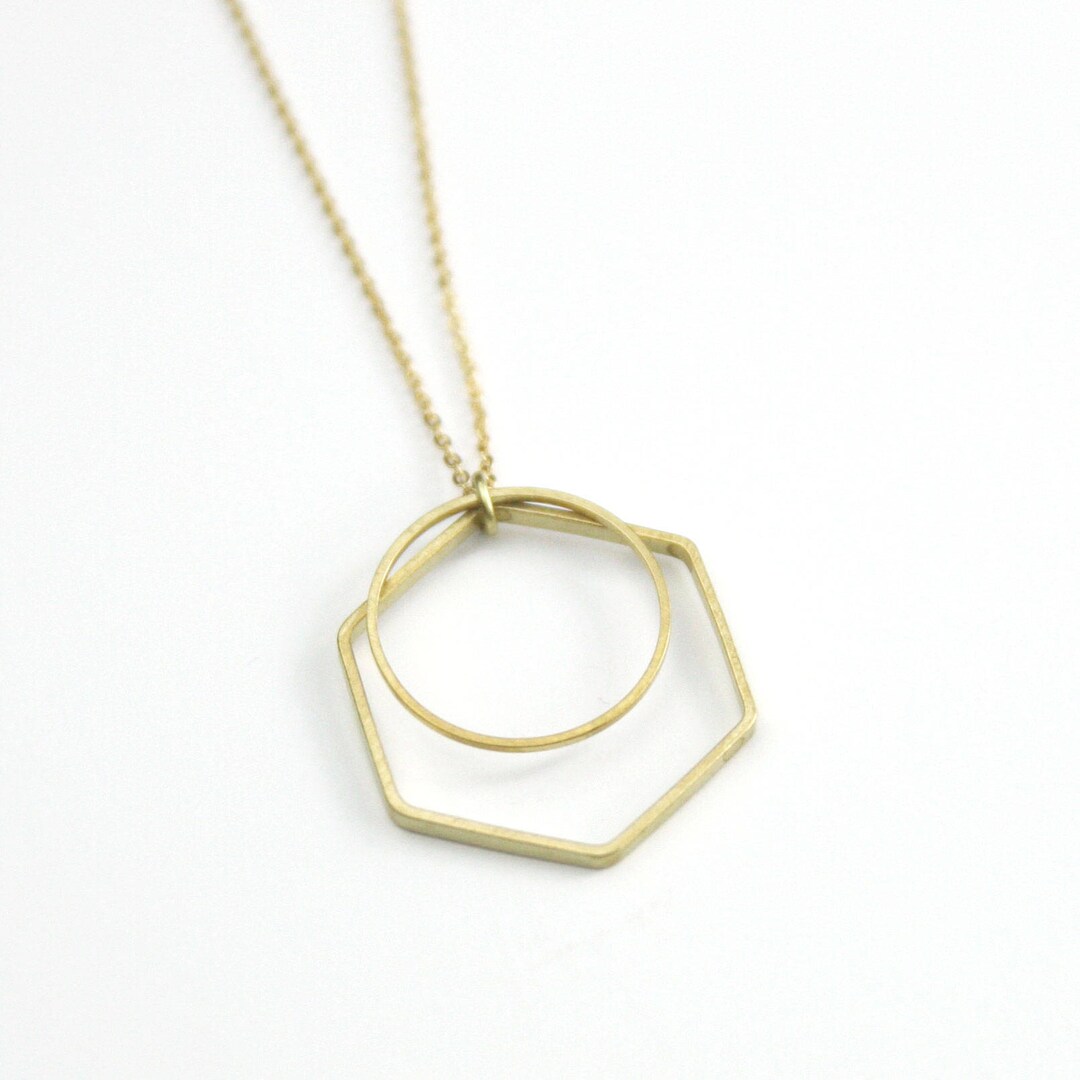 Gold Brass Hexagon Layer Necklace Geometric Necklace Layered Boho ...