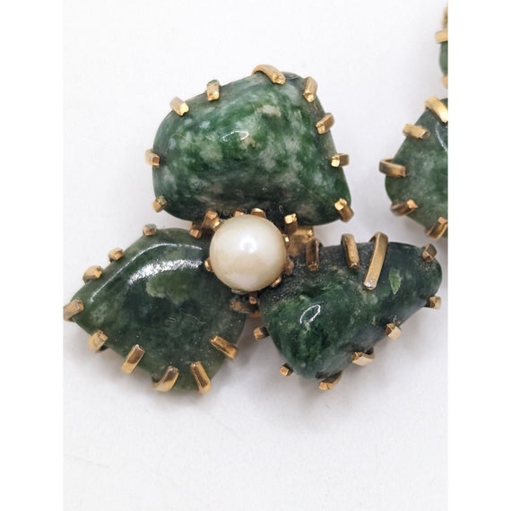 RARE Vintage Kramer Jade Stone Clover Cluster Clip On… - Gem