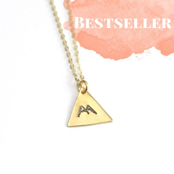 Brass Stamped Mountain Peaks Triangle Necklace Adventure | Etsy