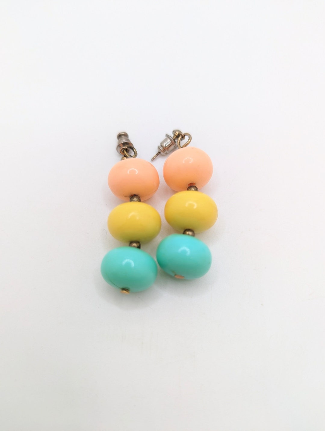Vintage Celluloid Beaded Pastel Stud Dangle Drop Earrings Bead Pierced ...