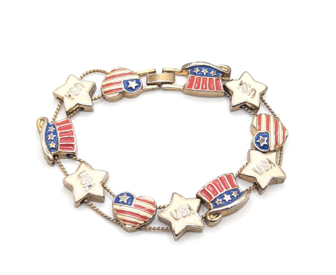 Vintage USA American Flag Slider Bracelet Pride Democrat Republican ...