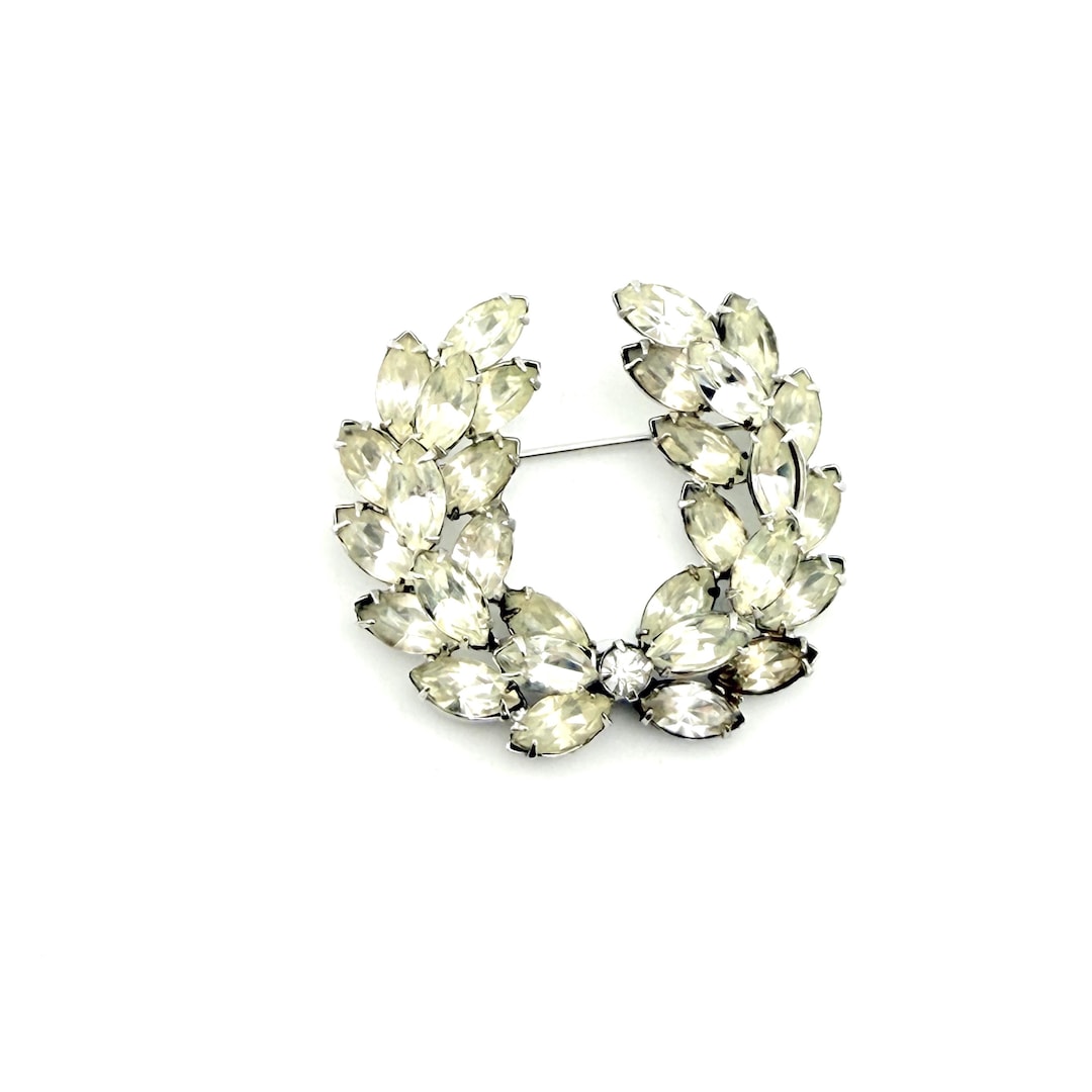 Vintage Wreath Brooch Laurel Lapel Pin Clear Silver Costume Jewelry ...
