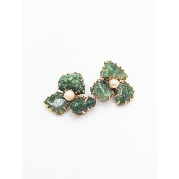 RARE Vintage Kramer Jade Stone Clover Cluster Clip On… - Gem