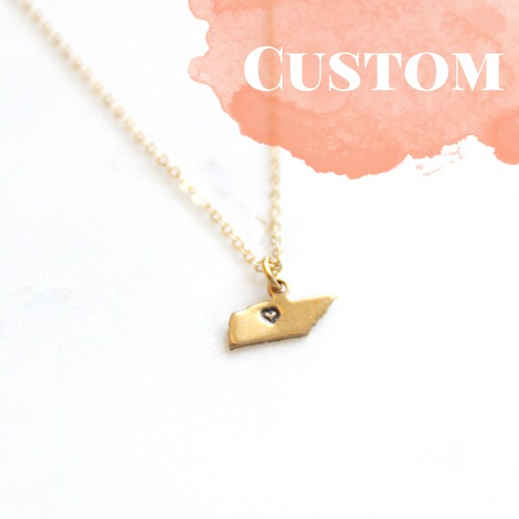 Tennessee Gold State Charm Necklace Heart State Necklace | Etsy