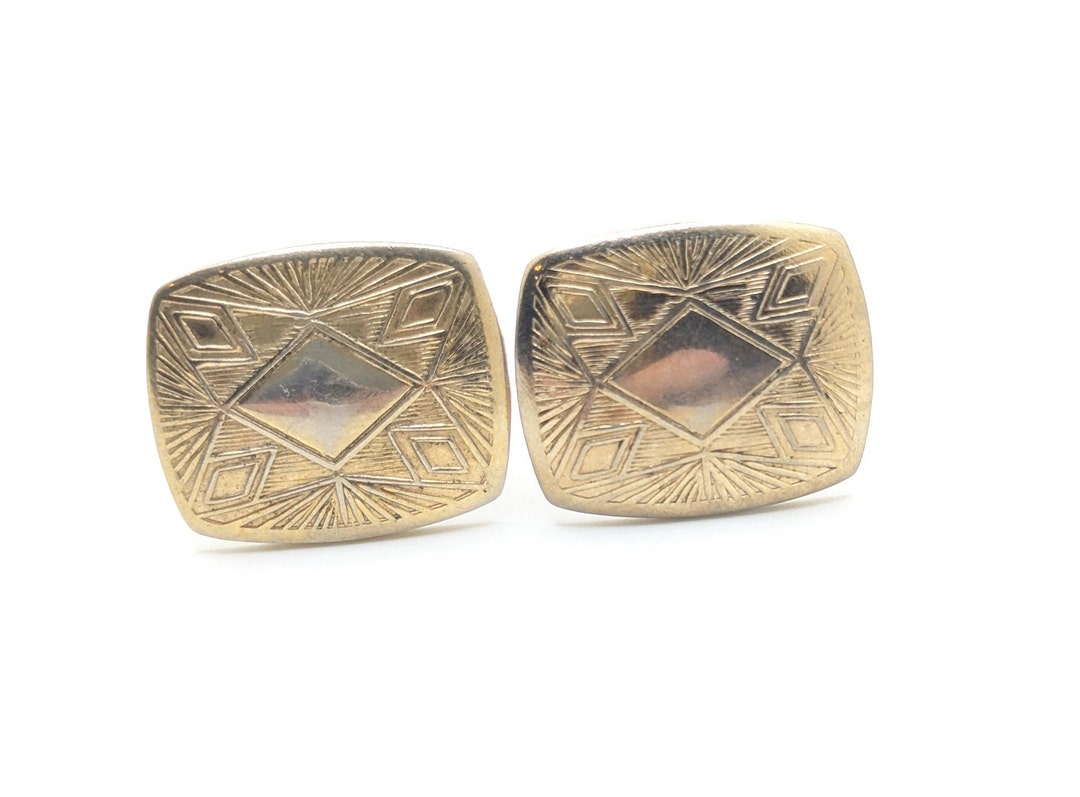 Vintage Art Deco Gold Tone Ornate Simple Cufflinks Cuff Links Groomsman ...