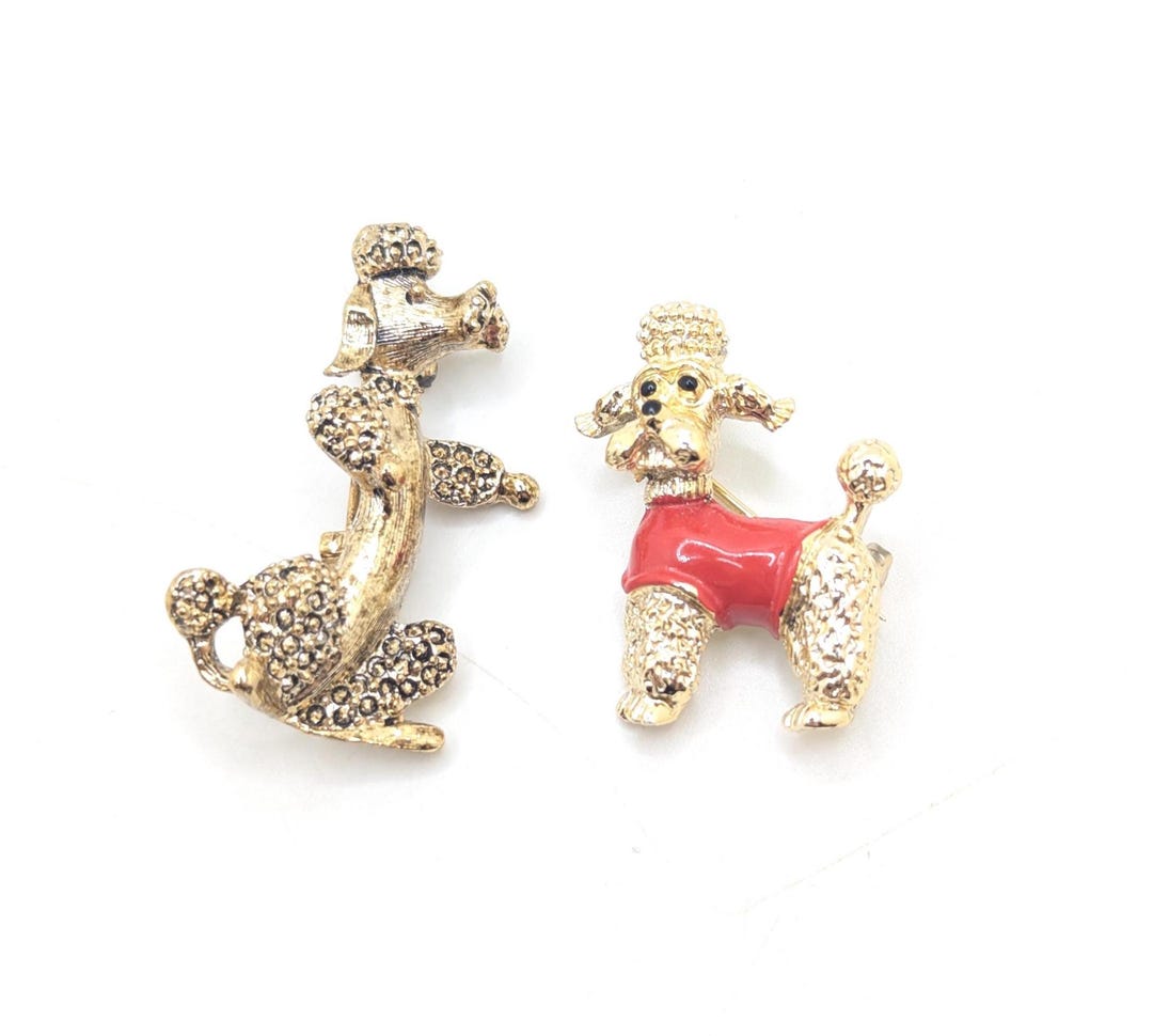 Vintage Gerrys Matching Poodle Brooch Lapel Pin Pins Two Set Dog Pup ...