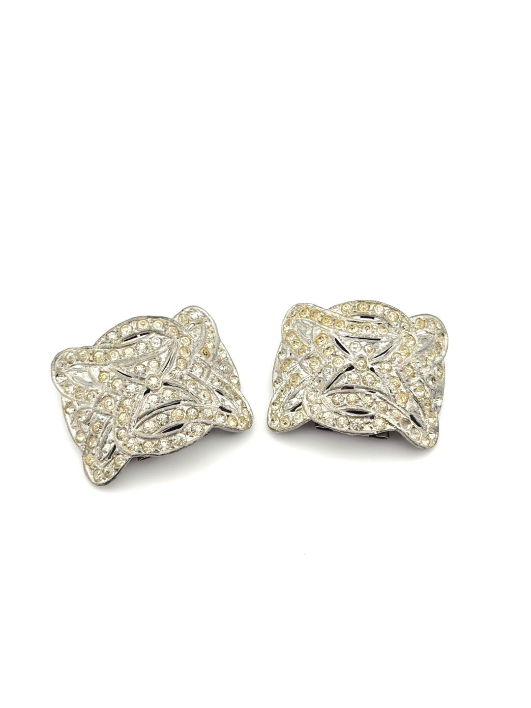 Vintage Rhinestone Shoe Clip Clips Matching Pair Silver Tone F B N Co ...