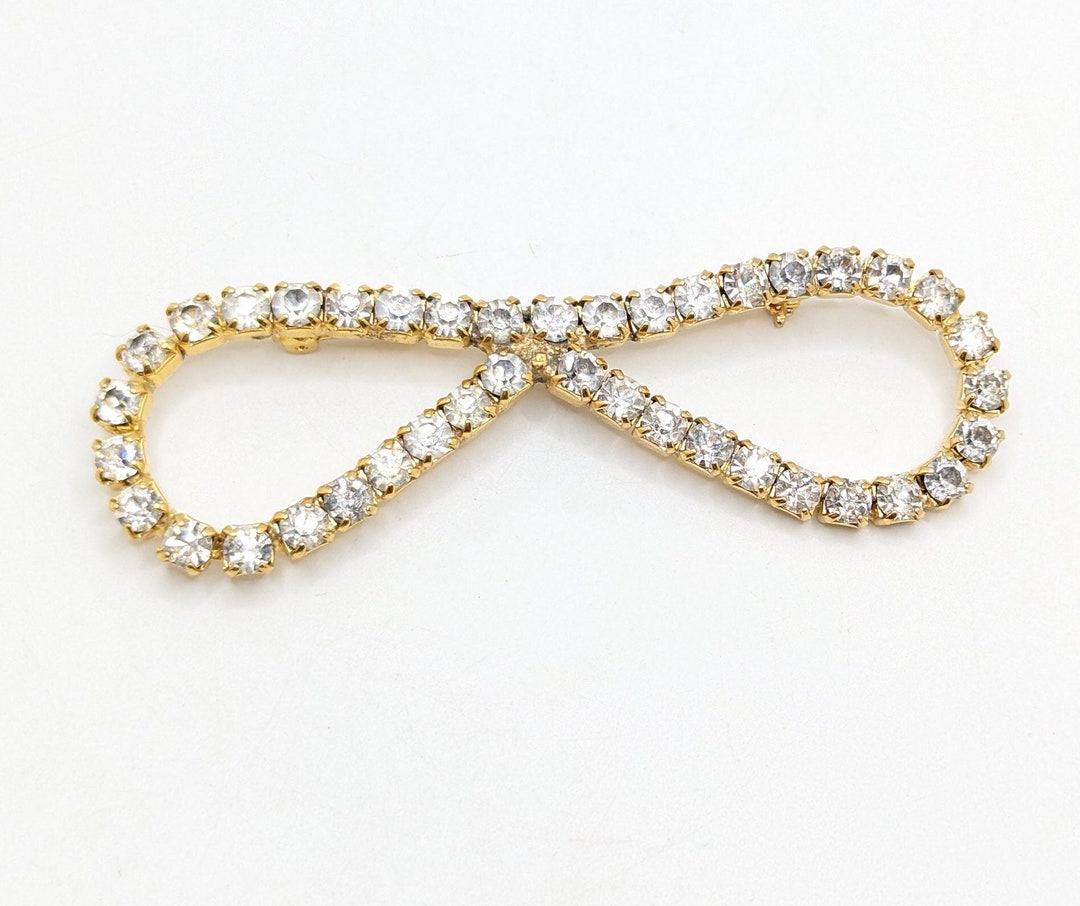 Vintage Rhinestone Bow Infinity Brooch Lapel Pin Large Costume Jewelry ...
