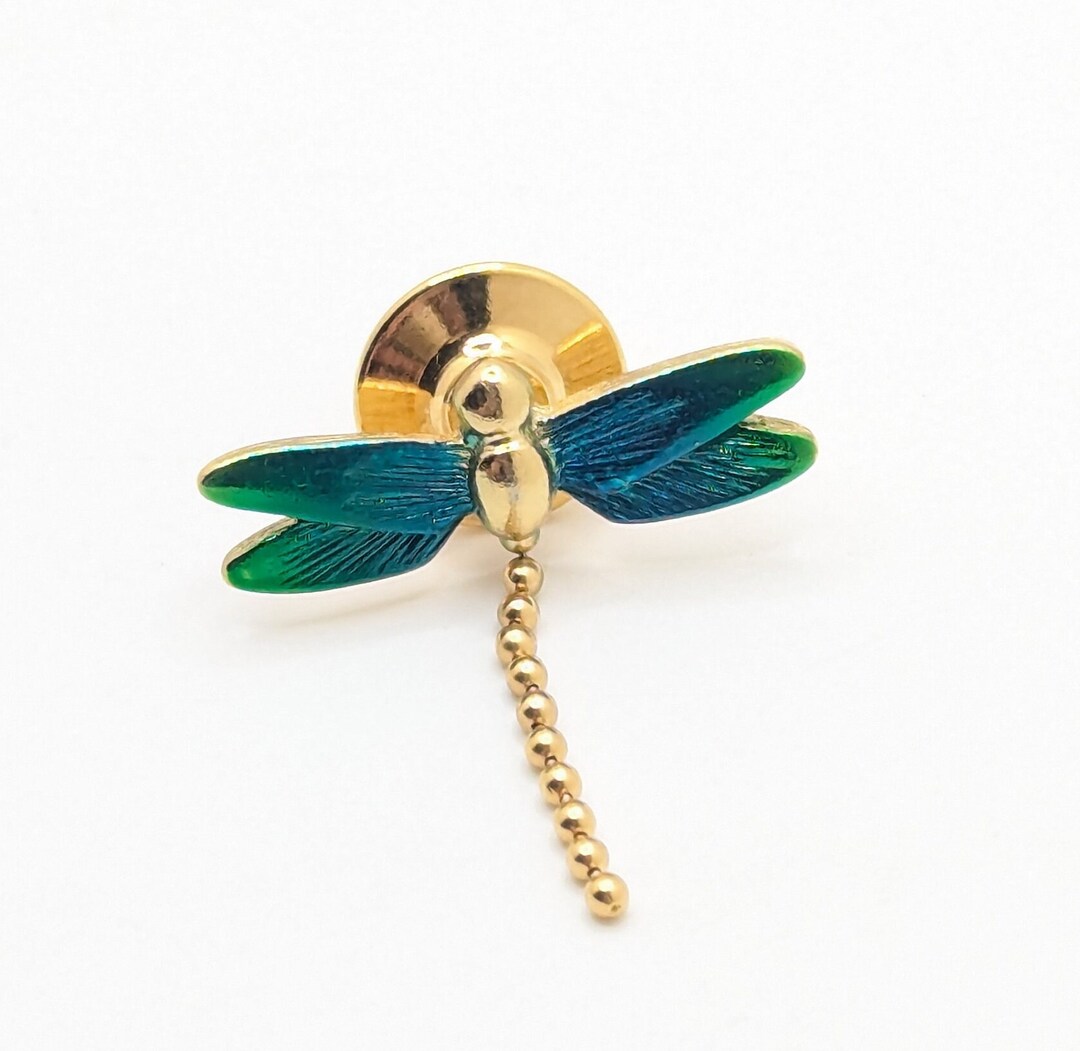 Vintage Avon Small Dragonfly Pin Pushback Signed Gold Blue Green ...