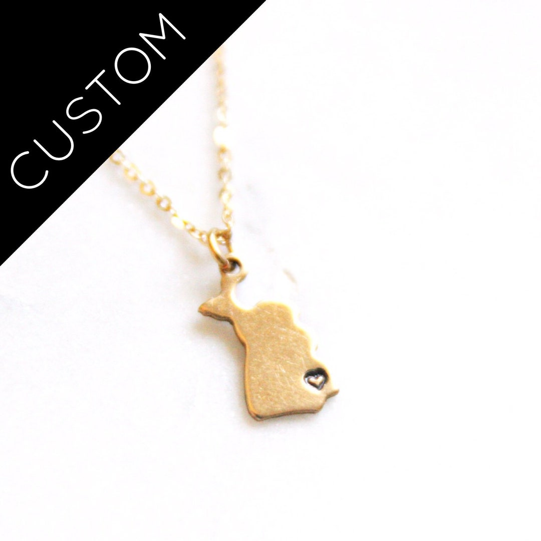 Michigan Custom Brass Necklace | Hand Stamped Detroit Necklace | Moving ...