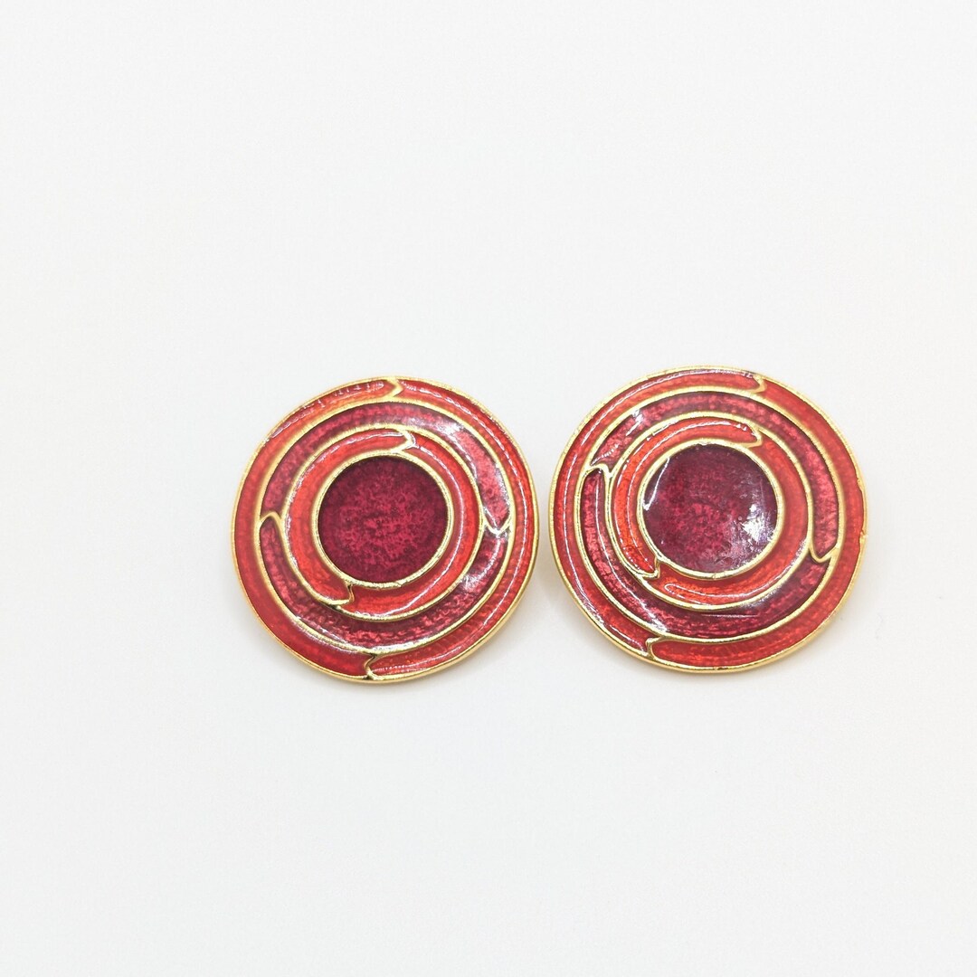 Vintage Berebi Red Orange Ombre Enamel Gold Tone Clip on Earrings Round ...