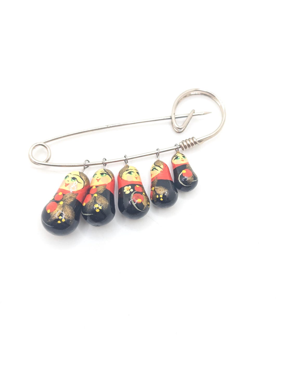 Vintage Russian Matryoshka Doll Brooch Lapel Pin Nesting Dolls Black ...