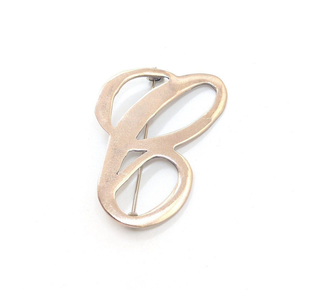 Vintage Sterling Silver Cursive B Monogram Brooch Lapel Pin Mexico 925 ...