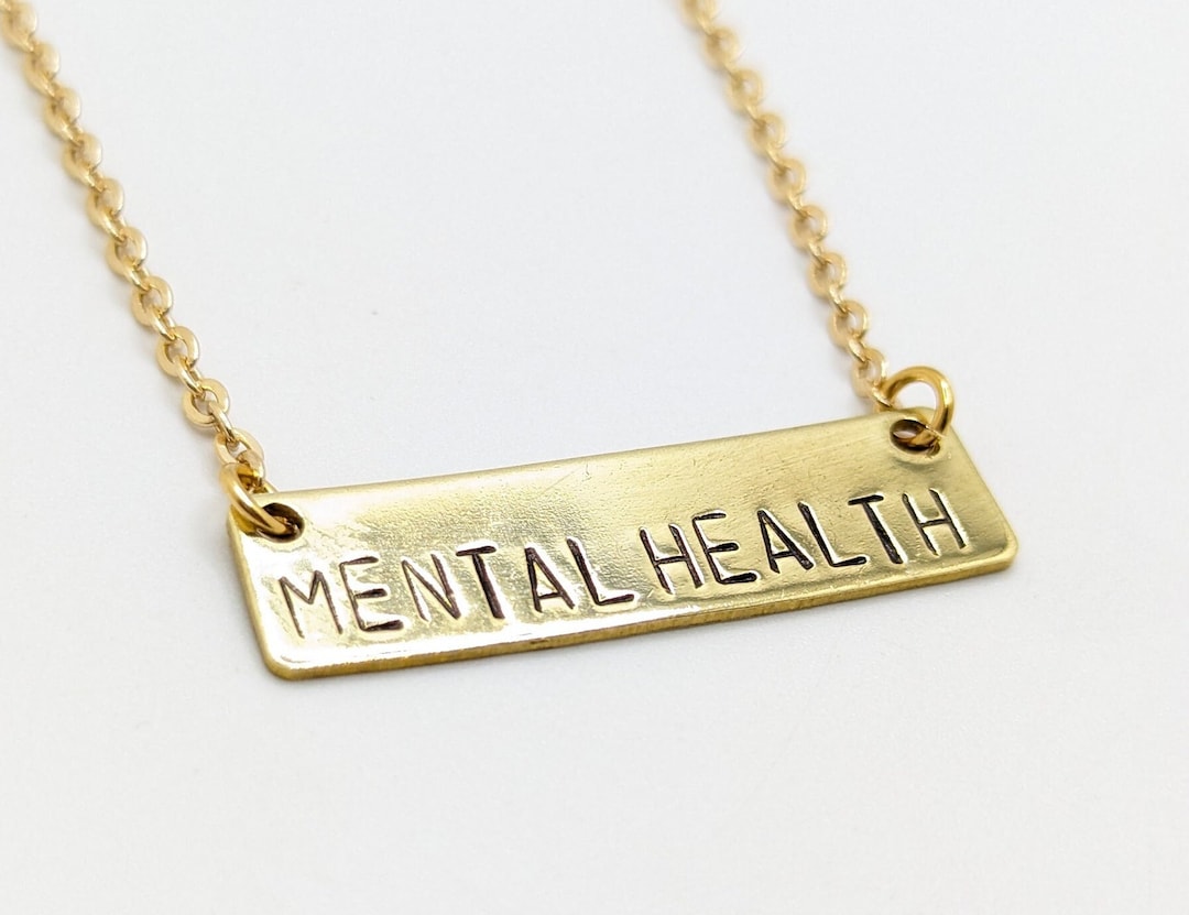 Mental Health Gold Plated Brass Bar Necklace Handmade Stamped Awareness ...