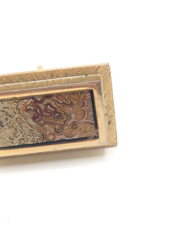 Vintage Rectangle Gold Tone Faux Marble Stone Cufflin… - Gem