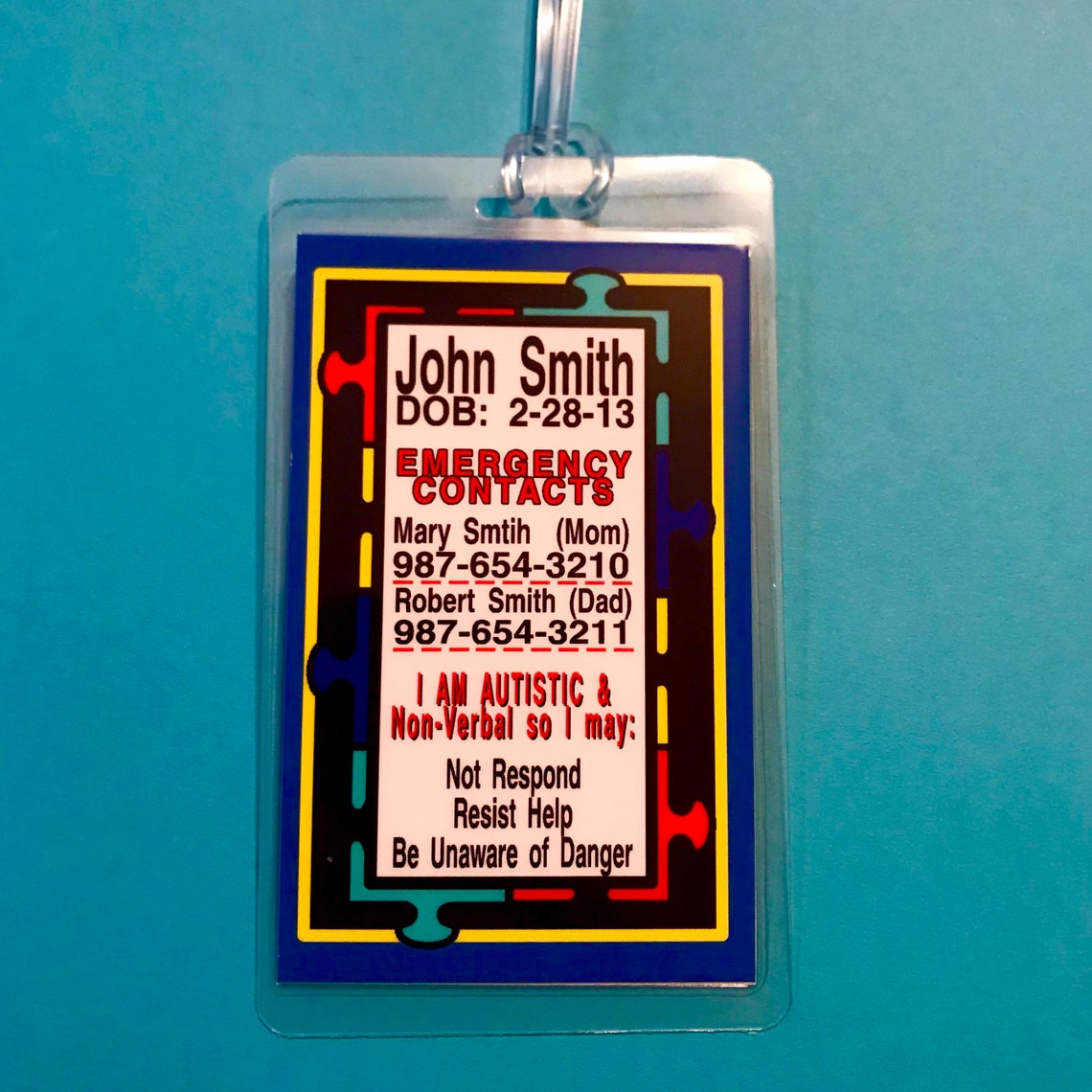 1 Autism Awareness Personalized Luggage Tag - Medical Alert Tag - Your ...