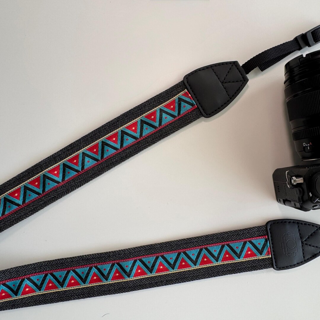 Red and Blue Camera Strap With Leather Ends for Fujifilm Nikon Canon ...